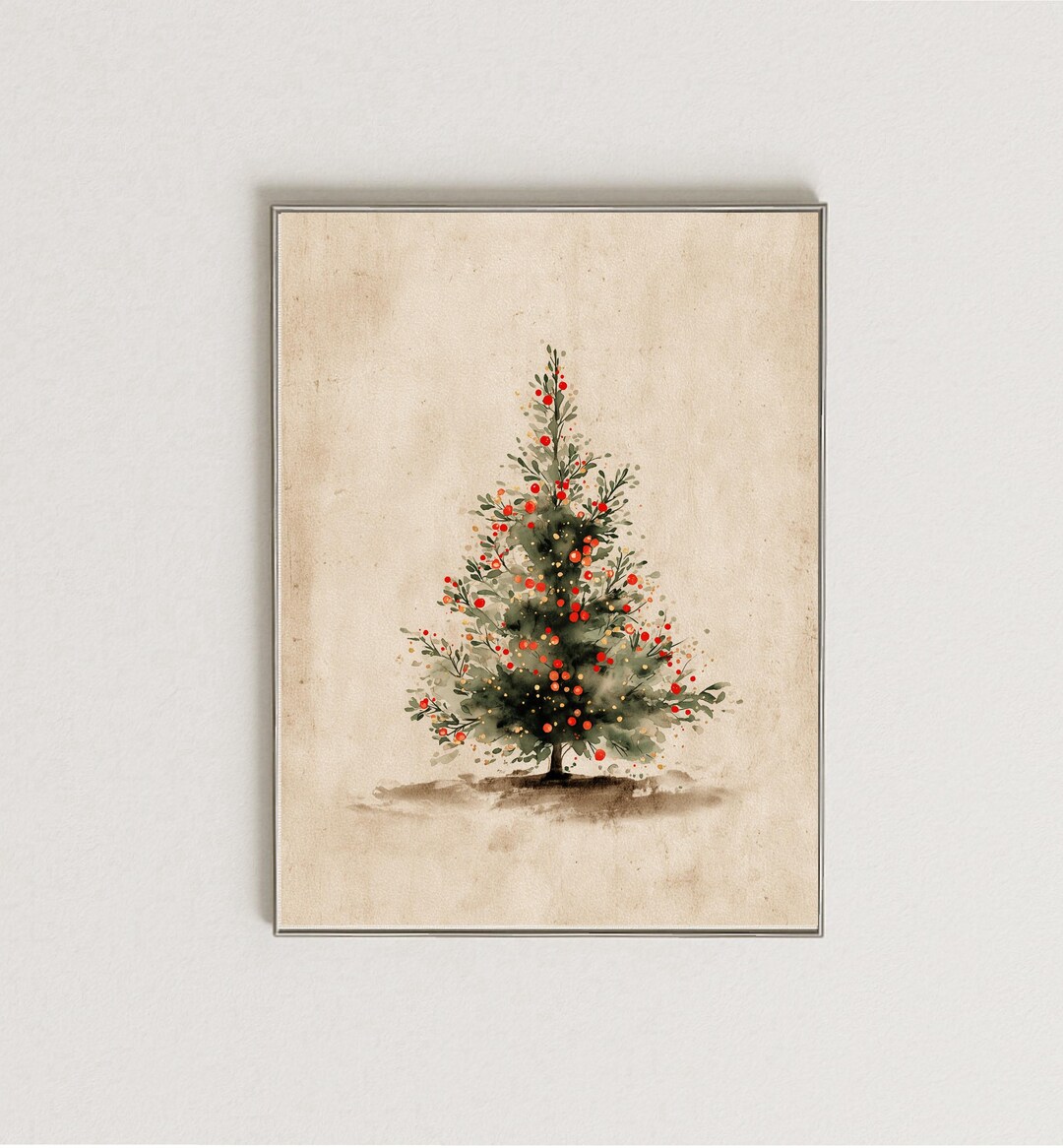 Watercolor Christmas Tree Printable Wall Art, Holiday Botanical Decor ...