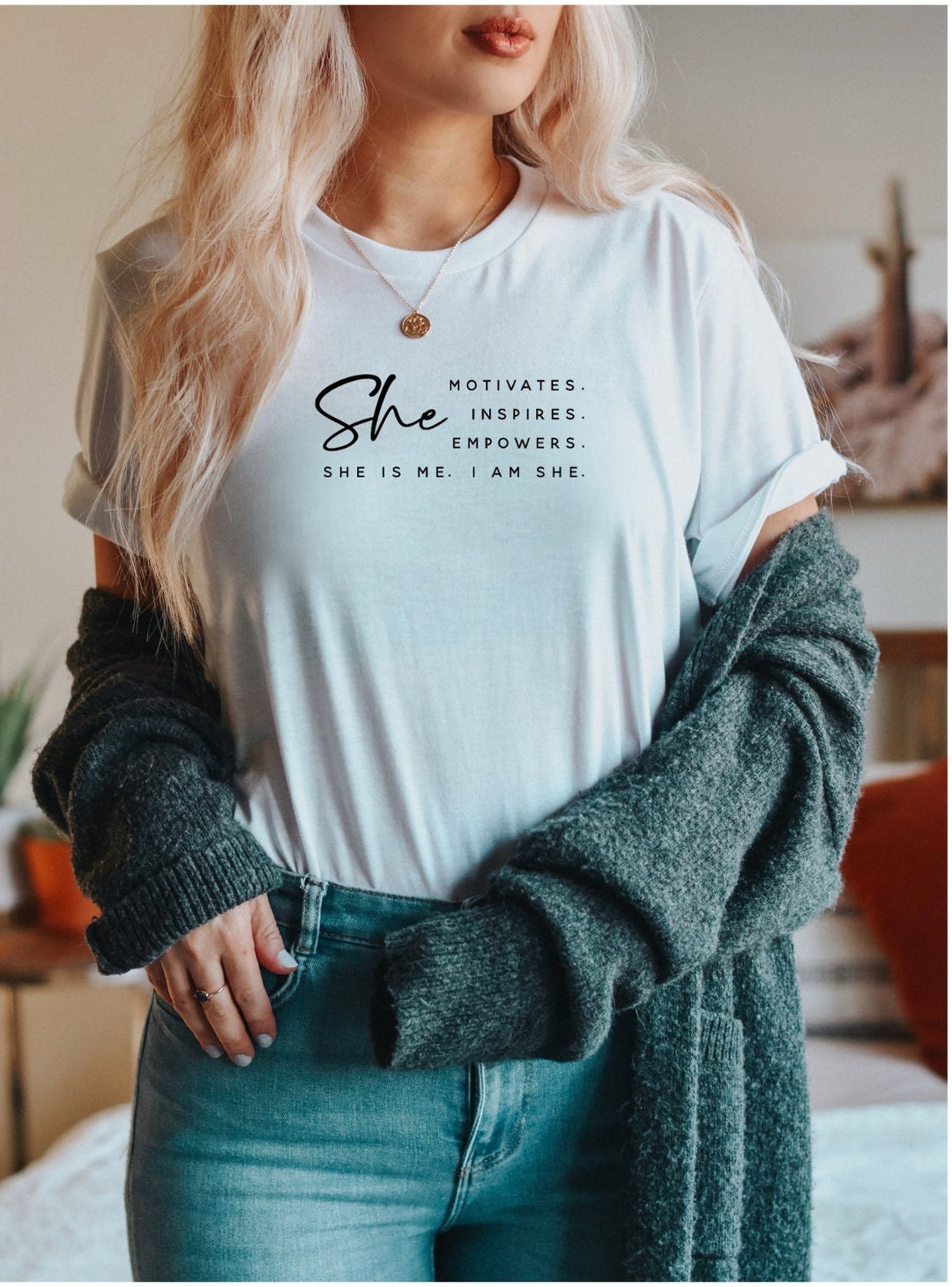 She Motivates Inspires Empowers She is Me I Am She Shirt, Women ...