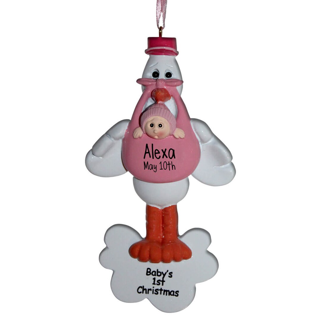 Stork Carrying Girl - Personalized Ornaments - 1st Christmas - Etsy