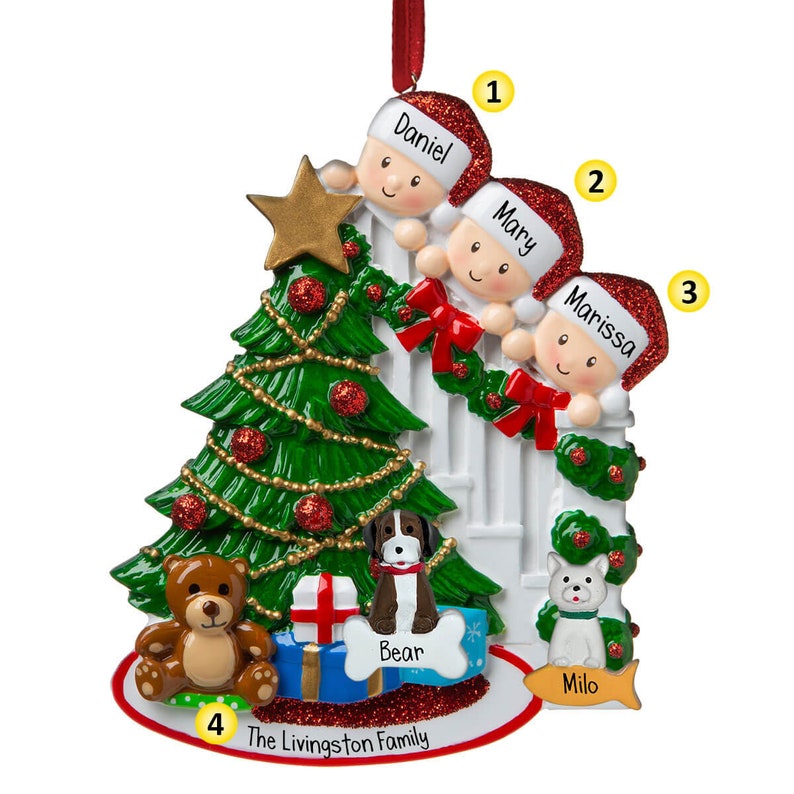 Peeking Around Tree Family - 3 - Personalized Ornaments - Family ...