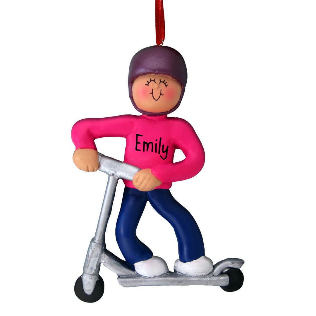 Girl on Silver Scooter - Personalized Christmas Ornaments ...