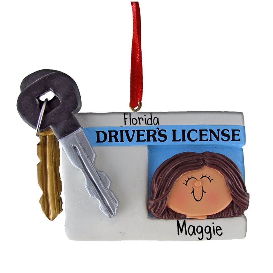 License With Keys - Brown Female - Personalized Christmas Ornament ...