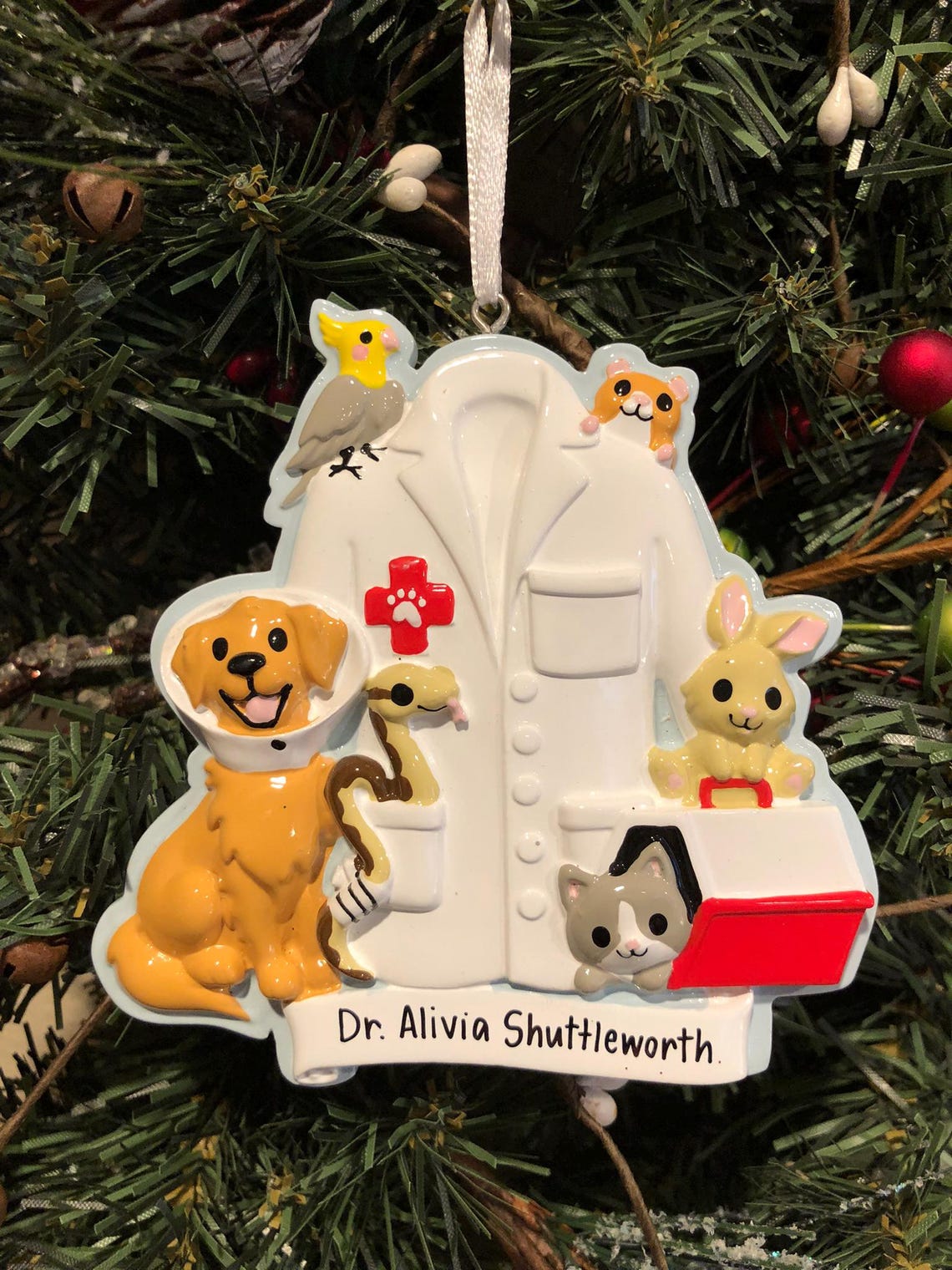Personalized Veterinarian With White Lab Coat Christmas Ornament - Vet ...
