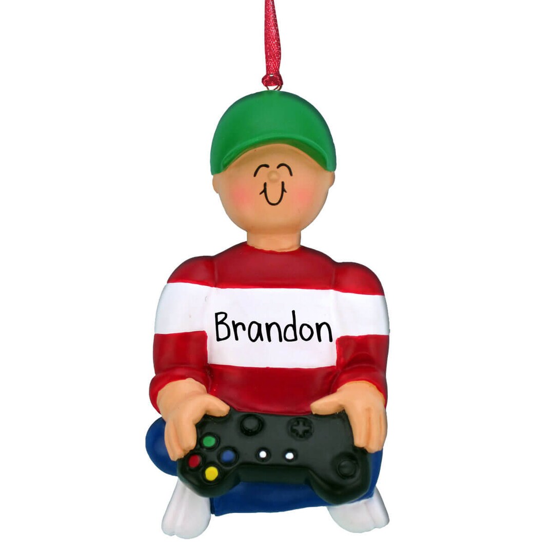 Video Game Boy With Green Hat - Personalized Christmas Ornament - Games ...