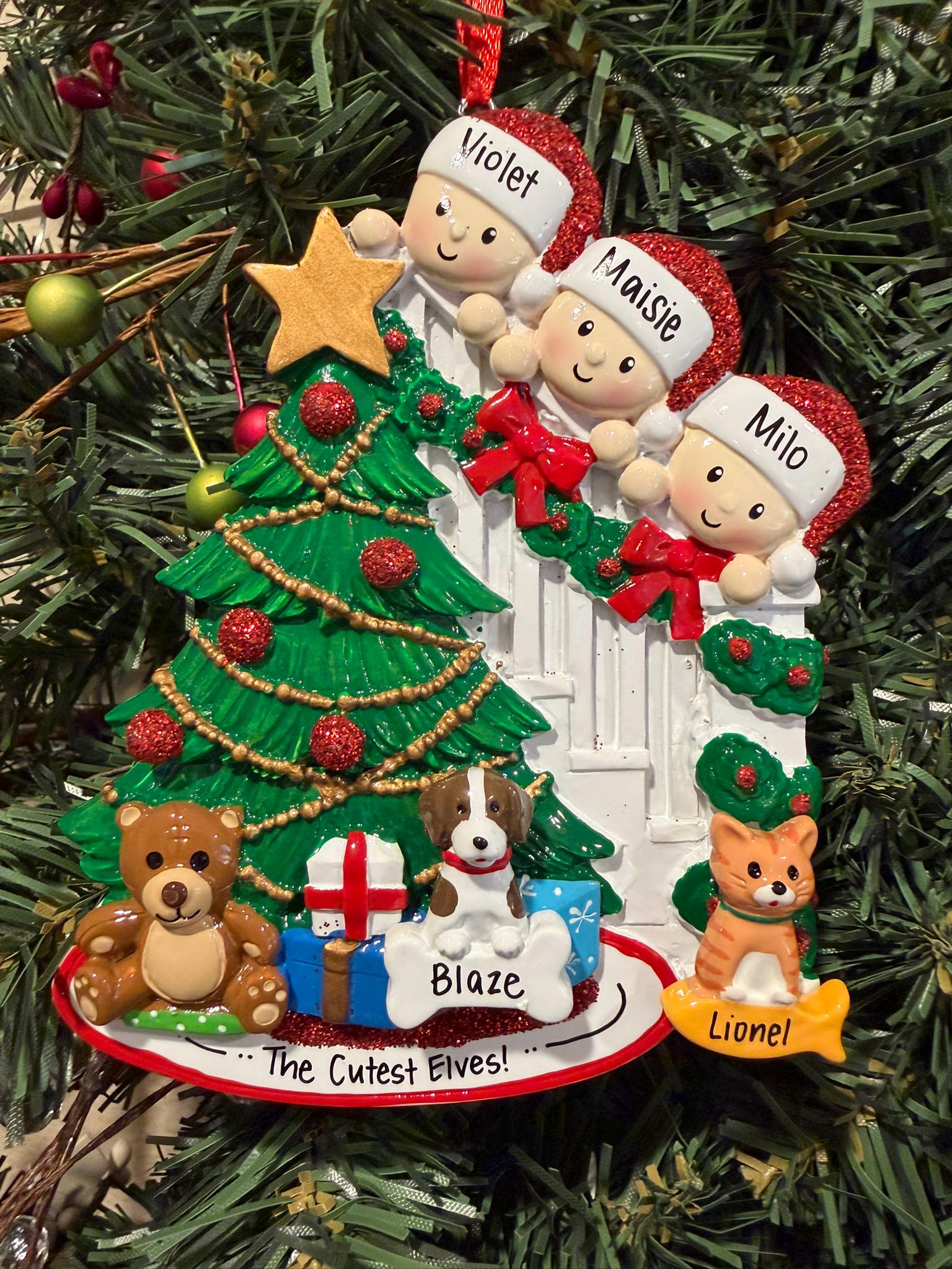 Peeking Around Tree Family - 3 - Personalized Ornaments - Family ...