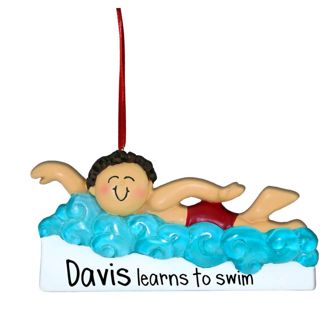 Learning to Swim - Male Brown Hair - Personalized Christmas Ornaments ...