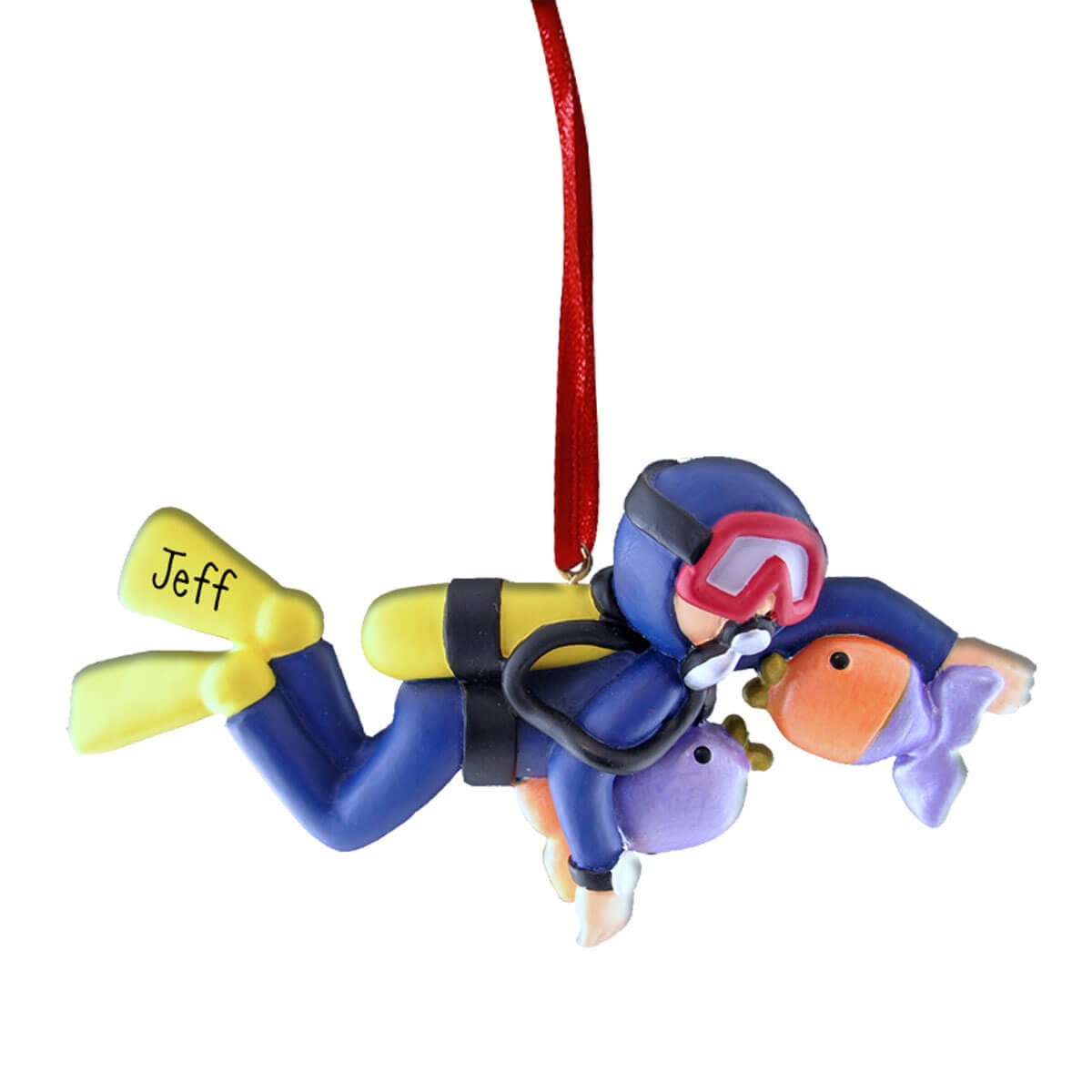 Blue SCUBA Diver With Fish - Personalized Christmas Ornaments - Water ...