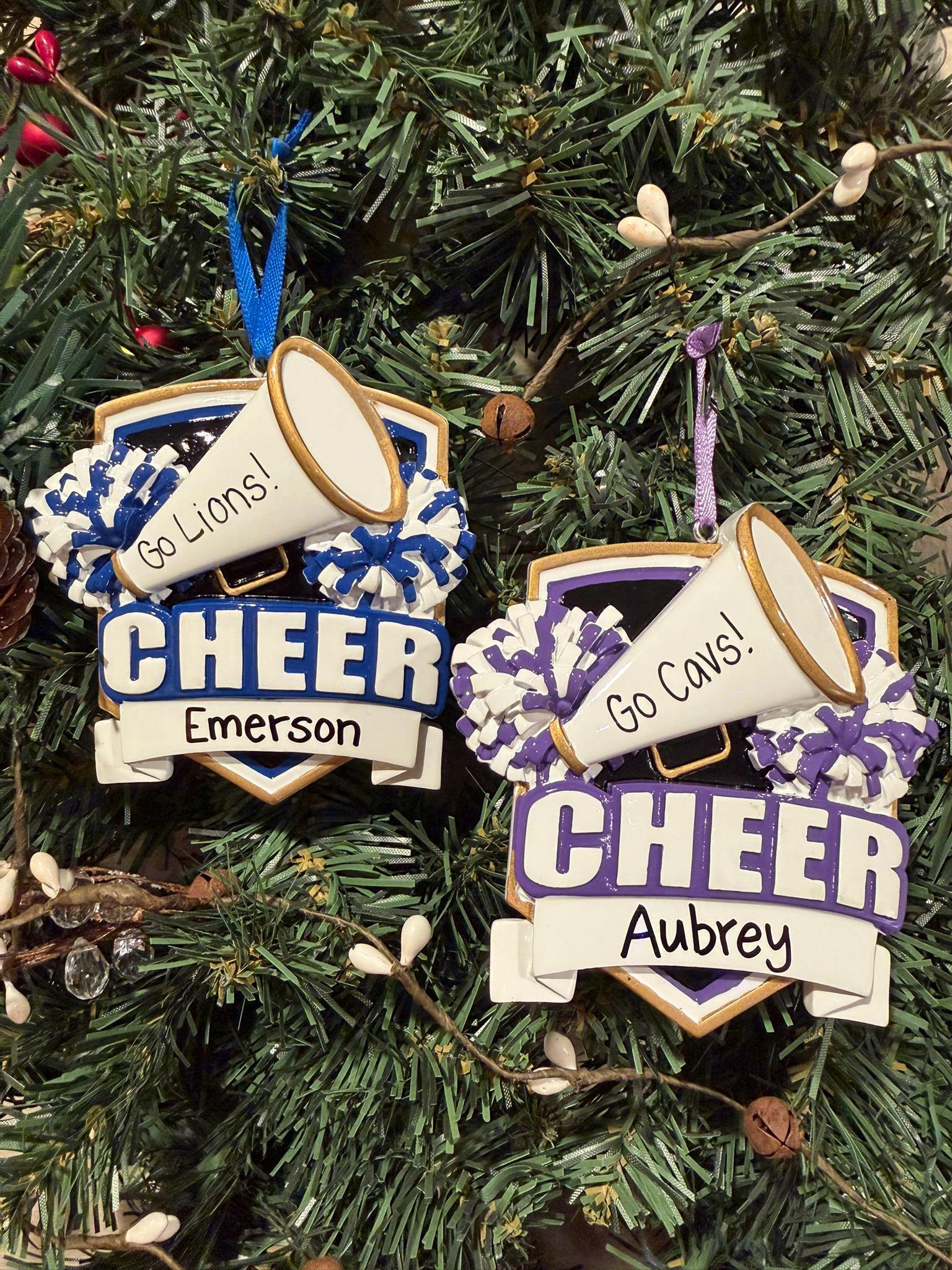 Personalized Cheer Banner With Megaphone - Purple Christmas Ornament ...
