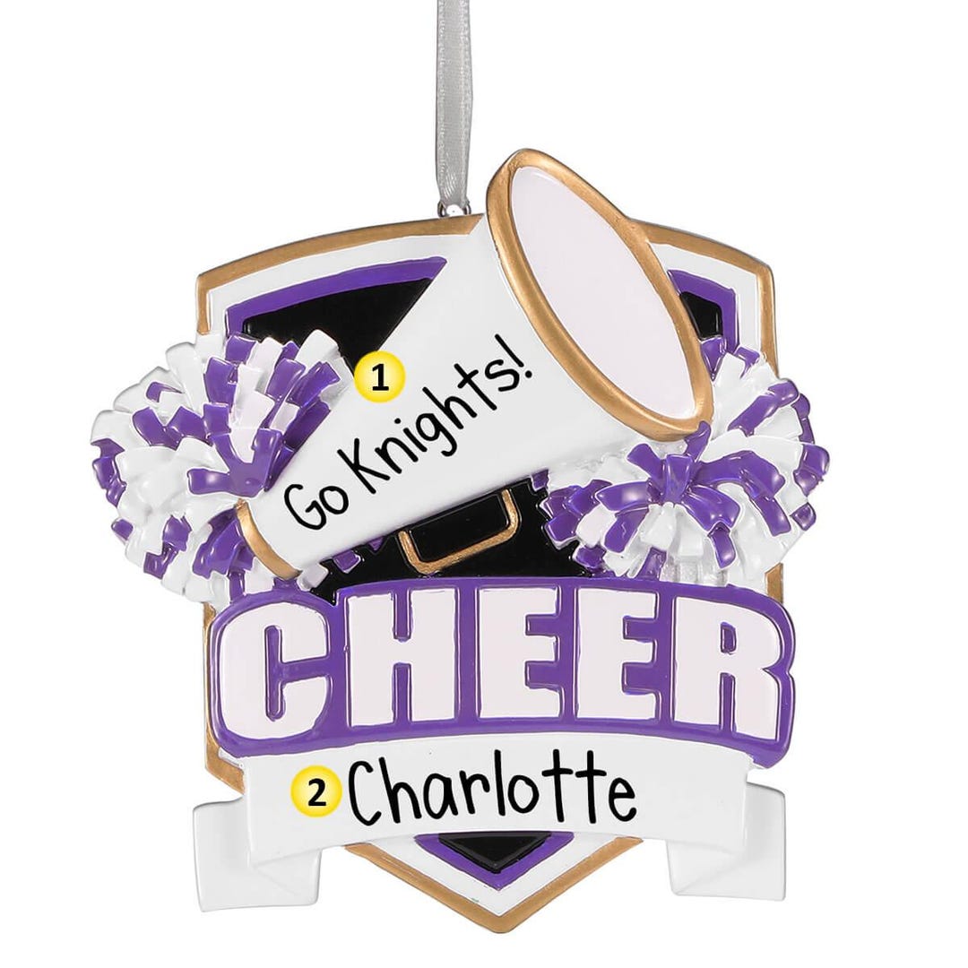 Personalized Cheer Banner With Megaphone - Purple Christmas Ornament ...