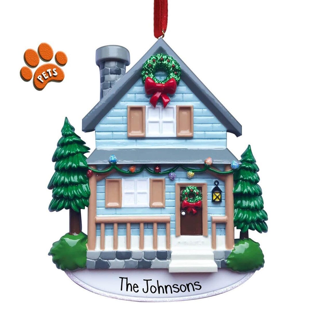 Personalized Rustic House With Large Wreath Christmas Ornament - New ...