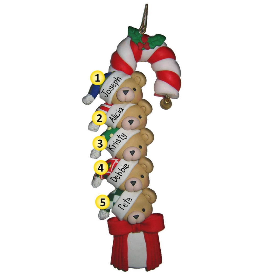 Candy Cane Bears 5 Christmas Ornaments Family Ornaments Family of 5 ...