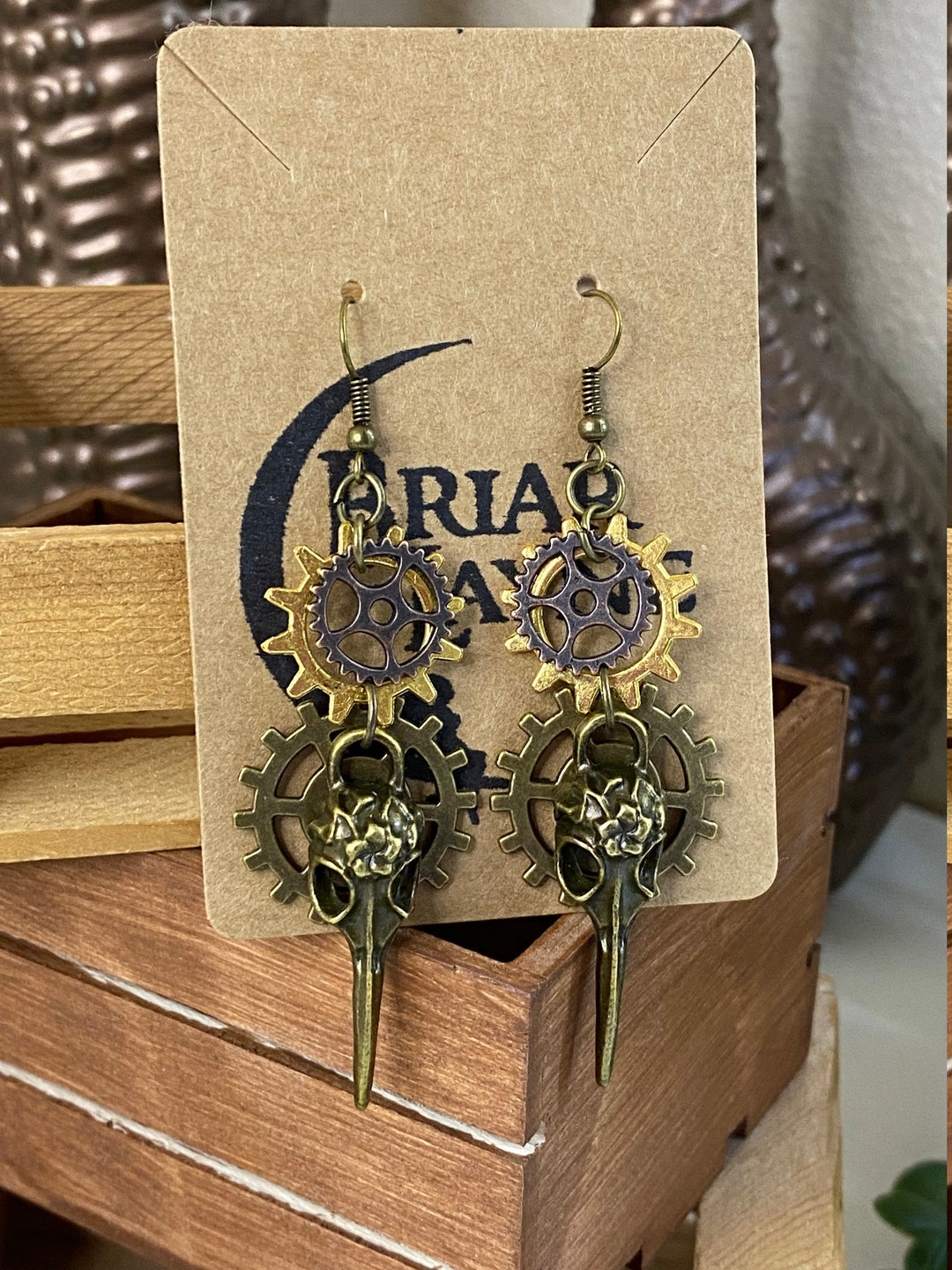 Steampunk Gadget Gear Witch Doctor Dark Goth Skull Earrings - Etsy