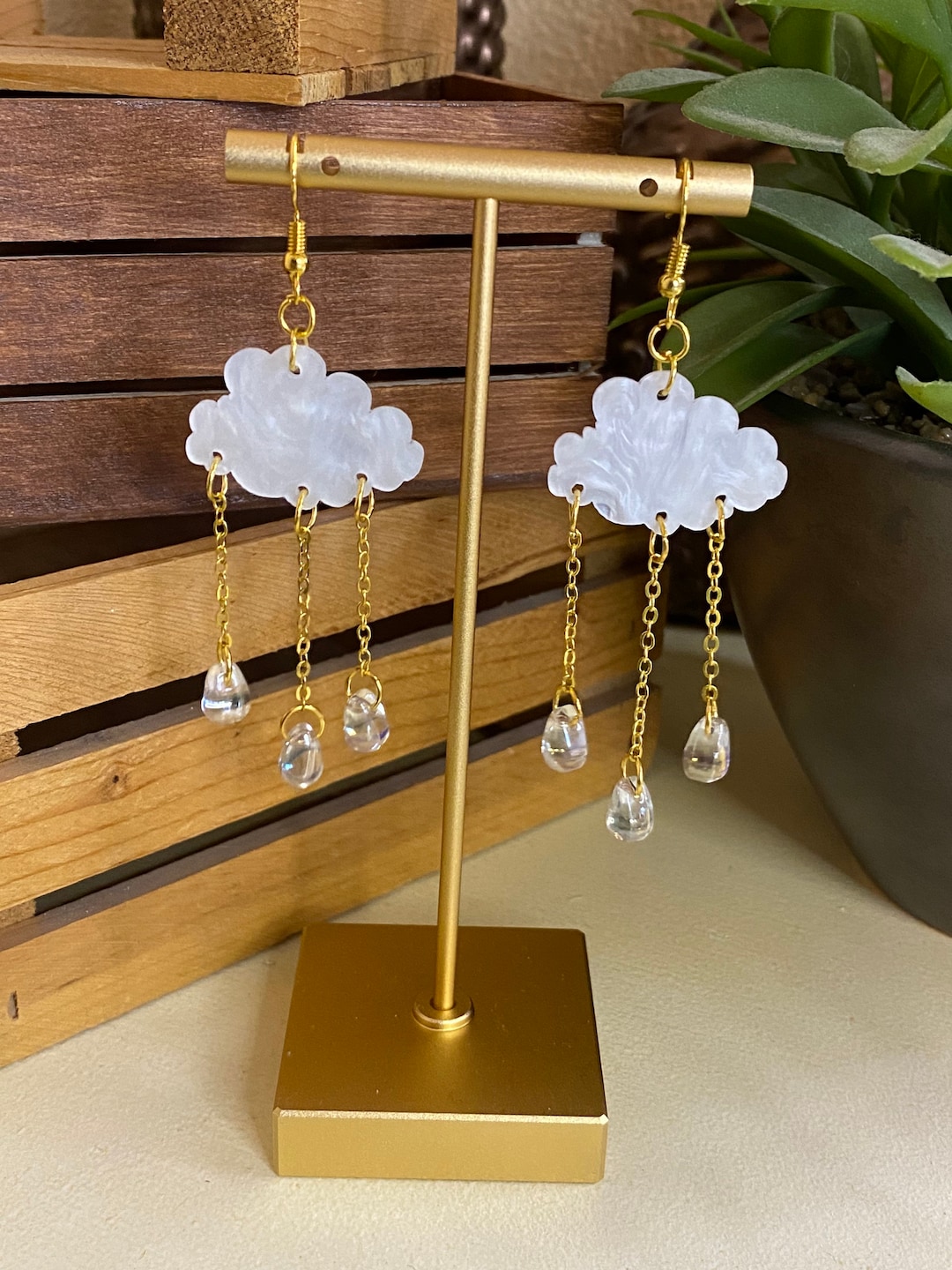 Gold Rain Cloud Earrings | Rain Cloud Gifts | Nature Earrings | Dangle ...