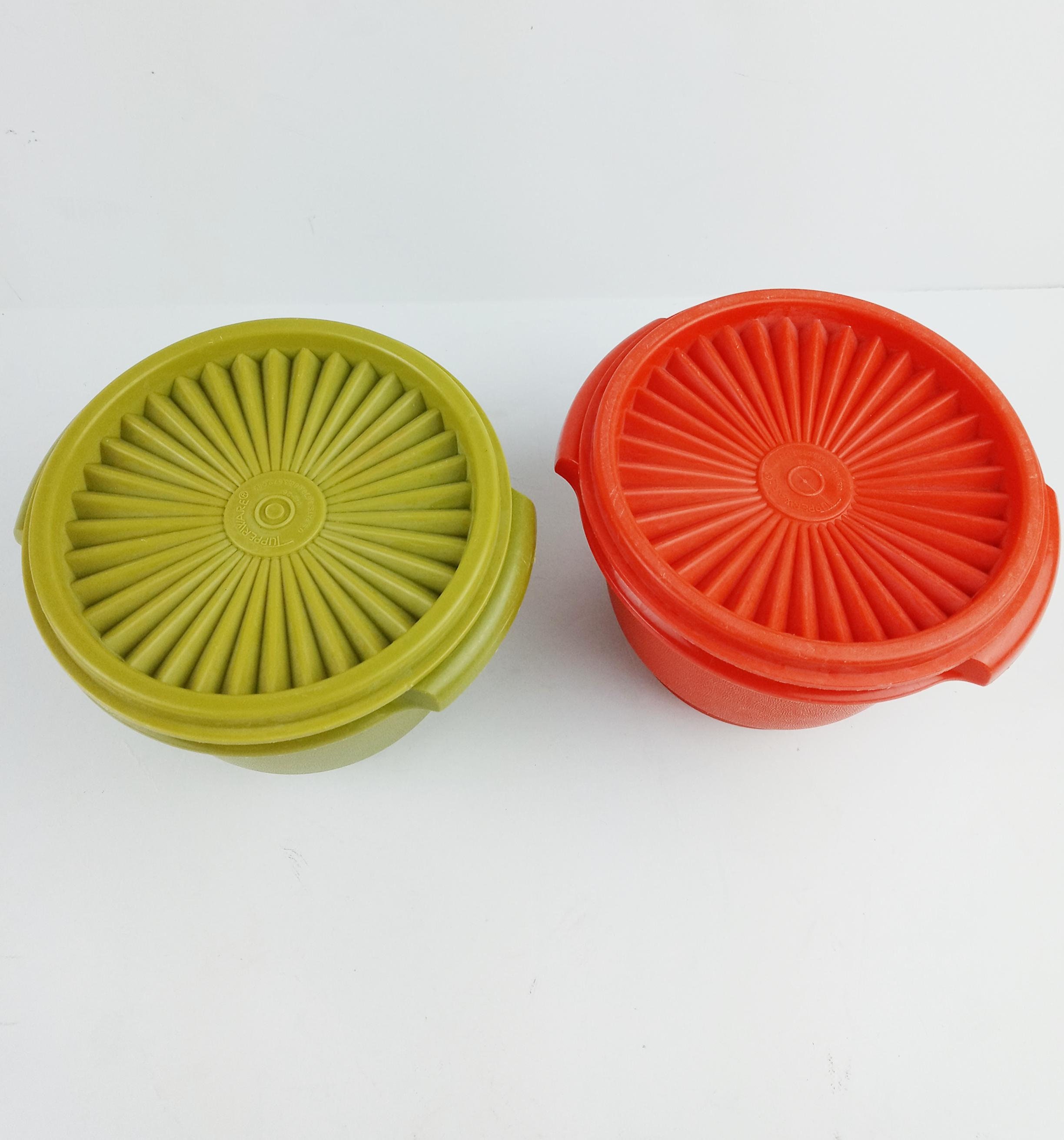 Vintage Set of 2 Tupperware Containers, Green & Orange, Starburst ...