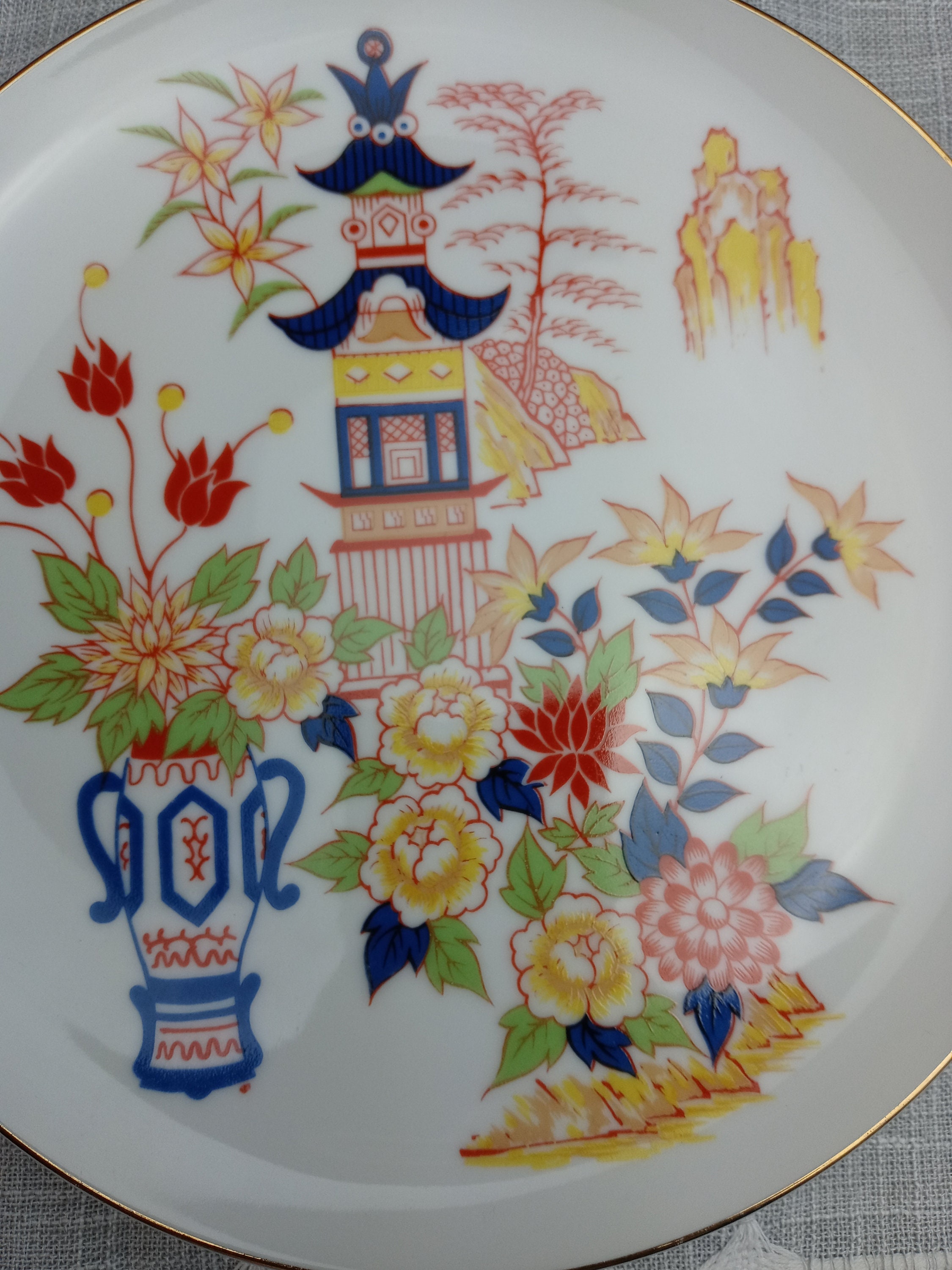 Vintage Asian Chinoiserie Pagoda and Floral Decorative Plate 8" - Etsy