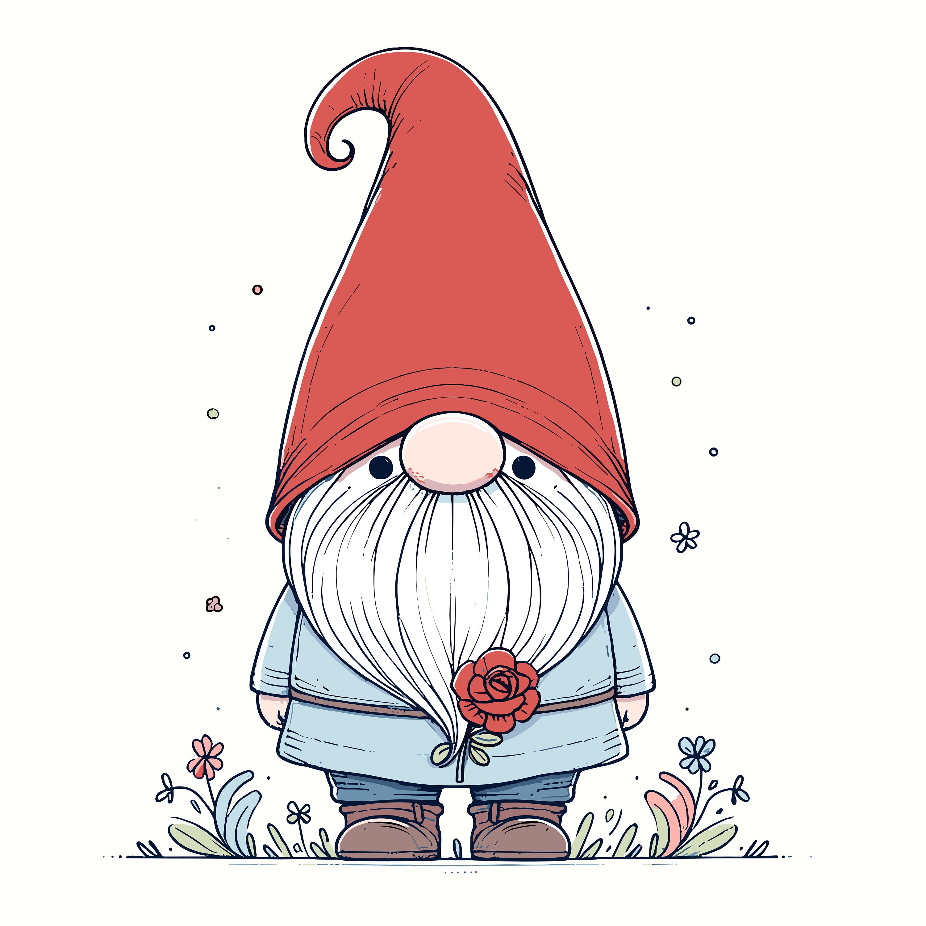 Digital Gnome With Rose Pack With Delicate Color Enhancements - Instant ...
