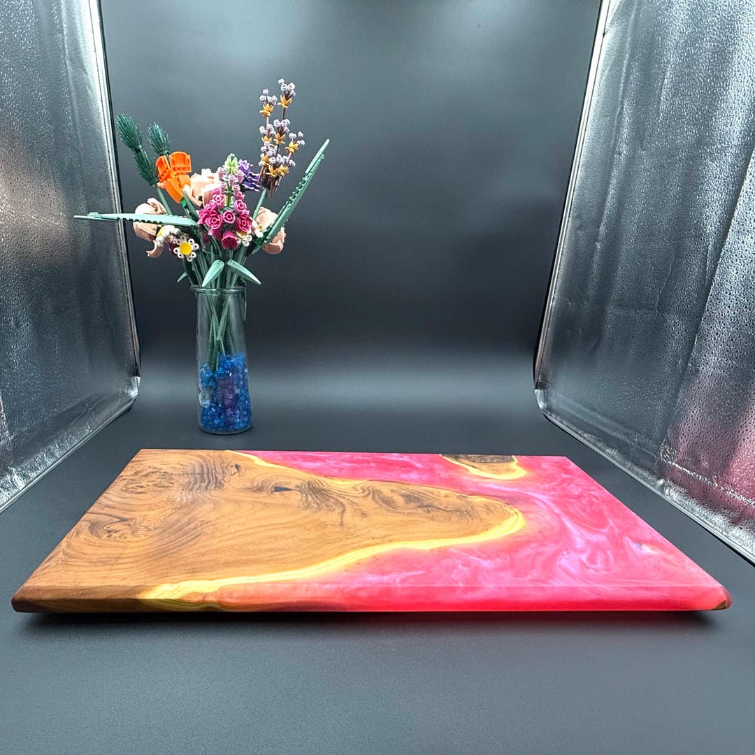 Charming Olive Wood and Pink Epoxy Tray With Rubber Feet - Etsy