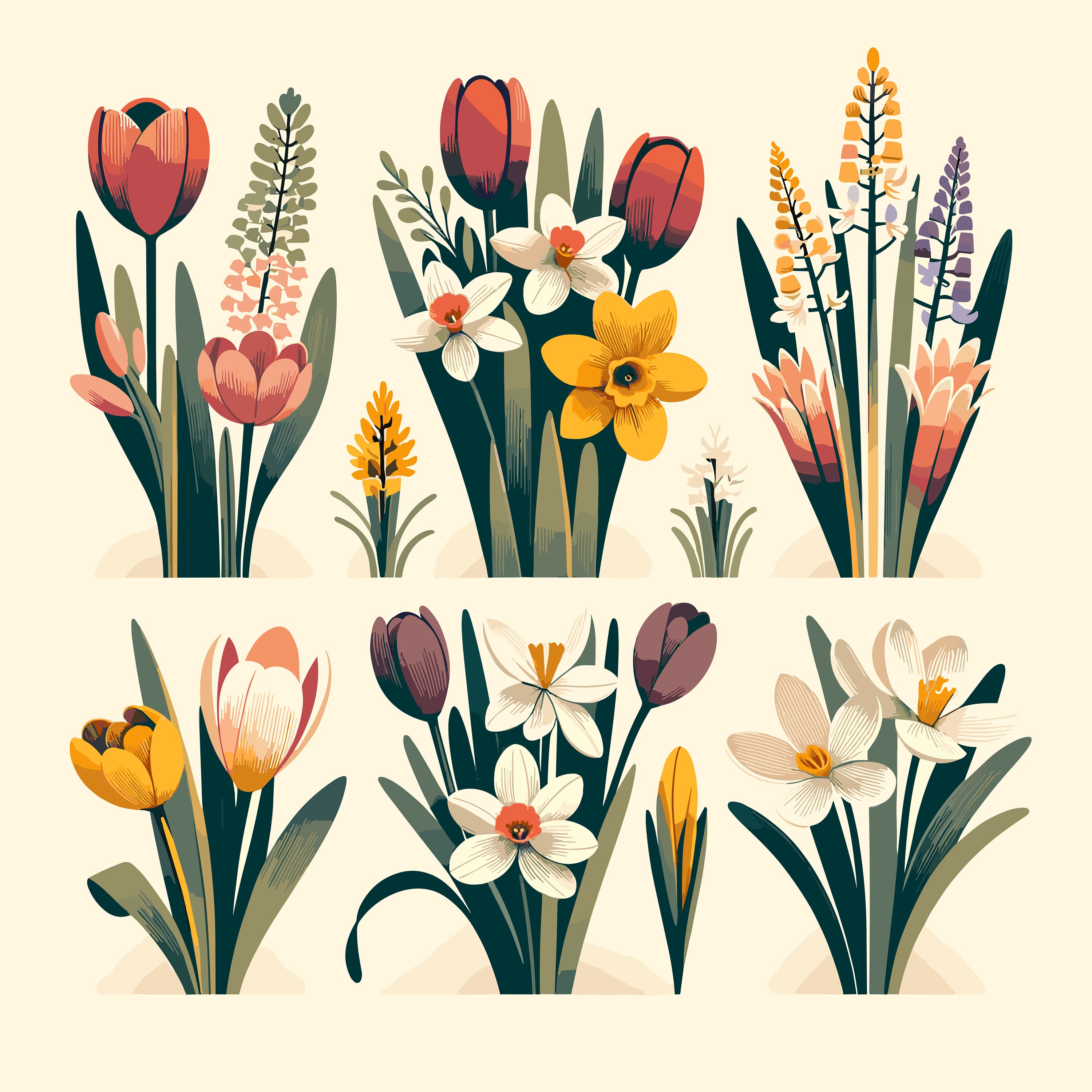 Digital Spring Flower Bouquet Images Pack - Tulips, Daffodils, Crocuses ...
