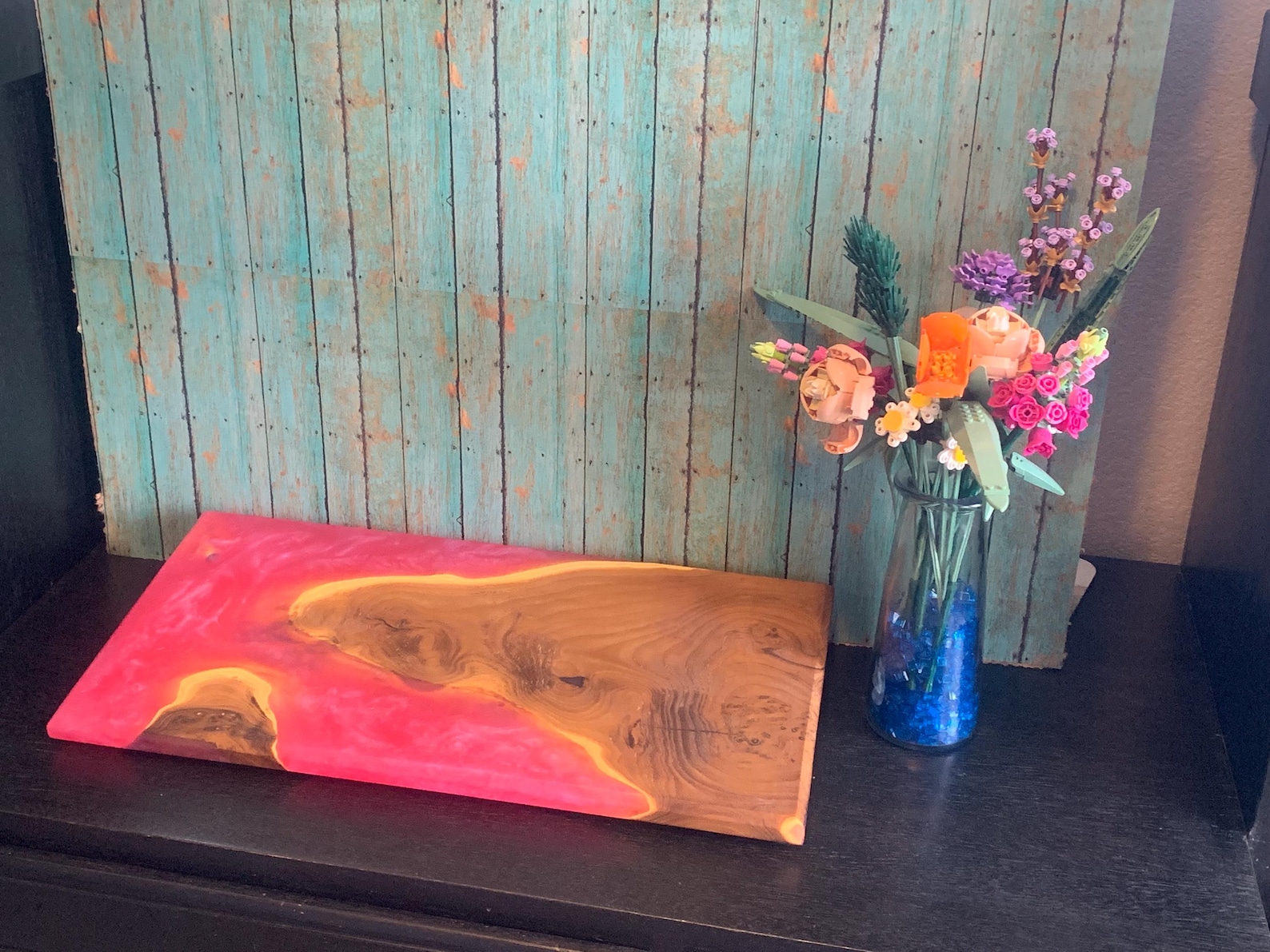 Charming Olive Wood and Pink Epoxy Tray With Rubber Feet - Etsy