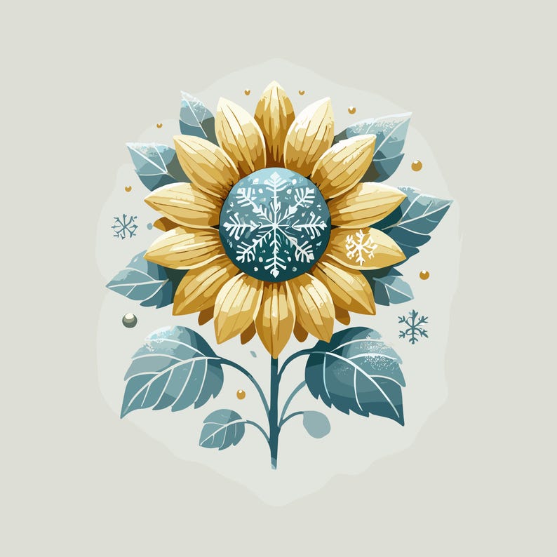 Frosted Winter Sunflower Digital Art Pack – Perfect for Winter & Floral ...