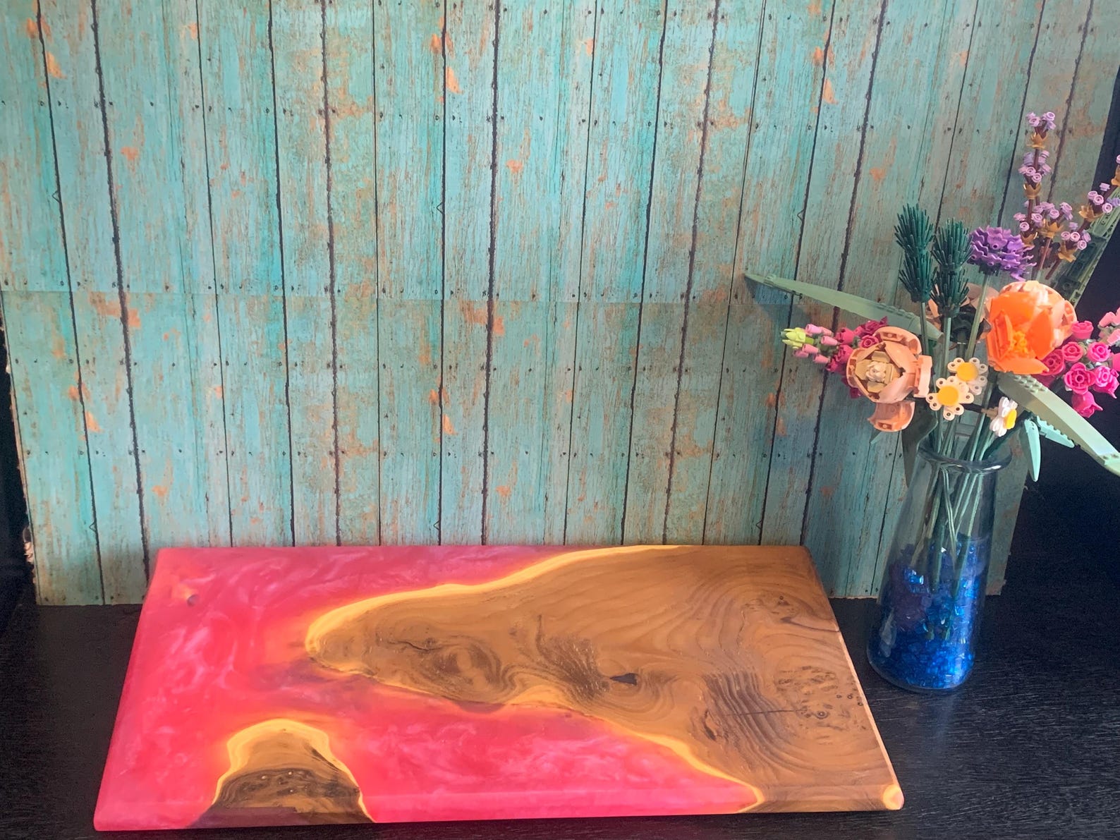 Charming Olive Wood and Pink Epoxy Tray With Rubber Feet - Etsy