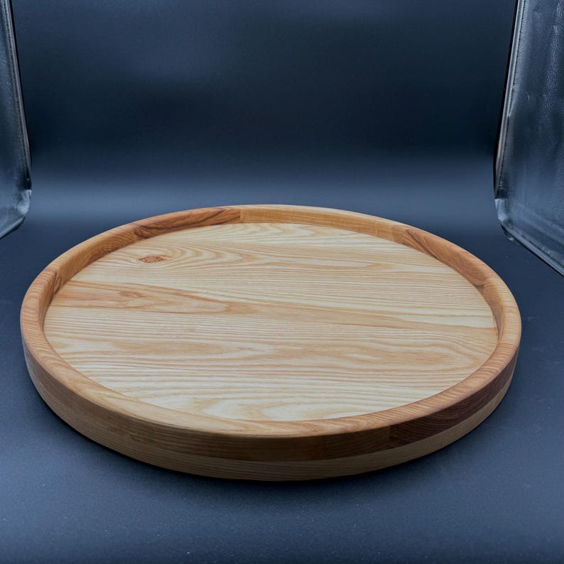 Handcrafted Solid 20 Inch Ash Wood Round Tray - Versatile Home Accent ...