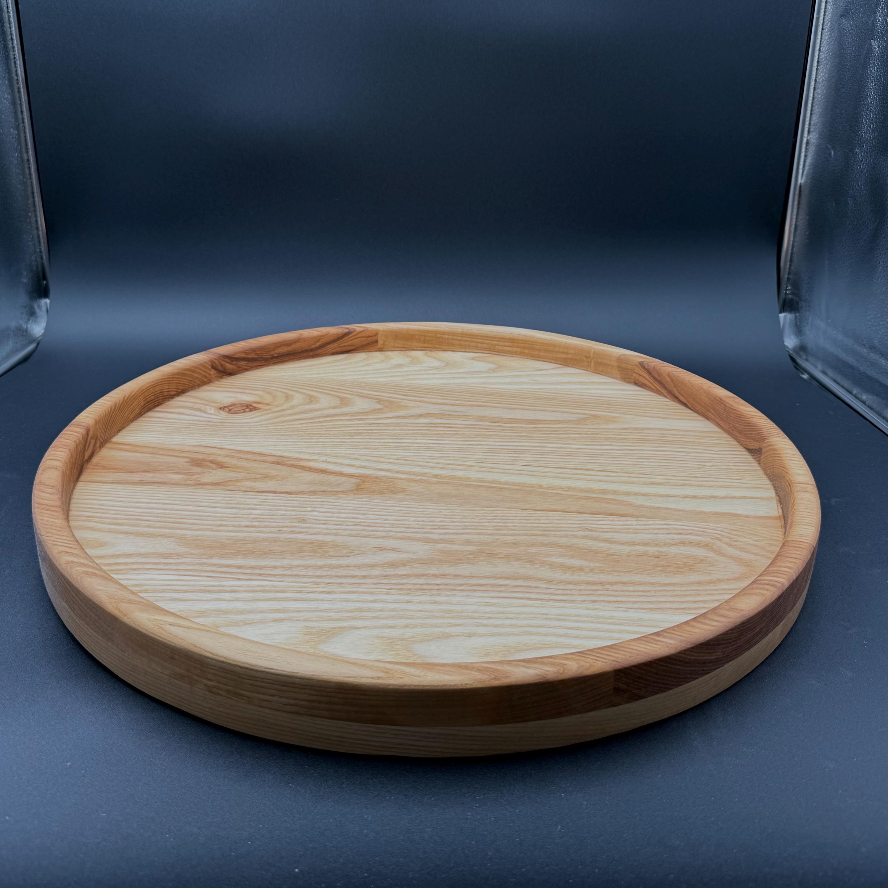 Handcrafted Solid 20 Inch Ash Wood Round Tray - Versatile Home Accent ...