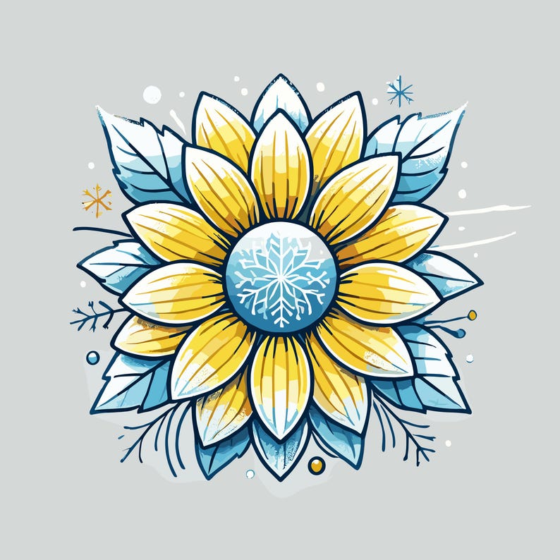 Frosted Winter Sunflower Digital Art Pack – Perfect for Winter & Floral ...