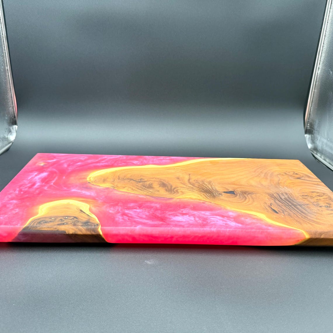 Charming Olive Wood and Pink Epoxy Tray With Rubber Feet - Etsy