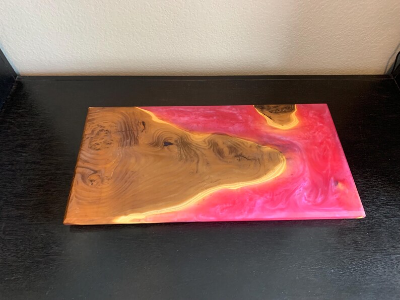Charming Olive Wood and Pink Epoxy Tray With Rubber Feet - Etsy