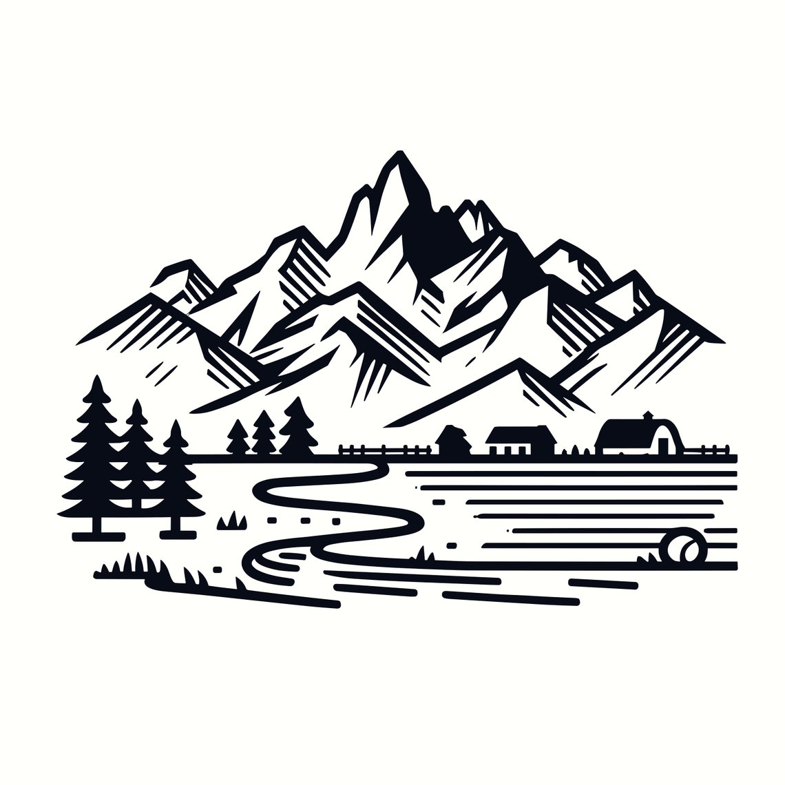 Mountain Farm Landscape SVG & PDF Digital Files for Vinyl Cutting ...