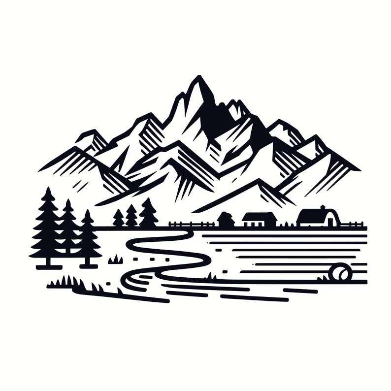 Mountain Farm Landscape SVG & PDF - Digital Files for Vinyl Cutting ...
