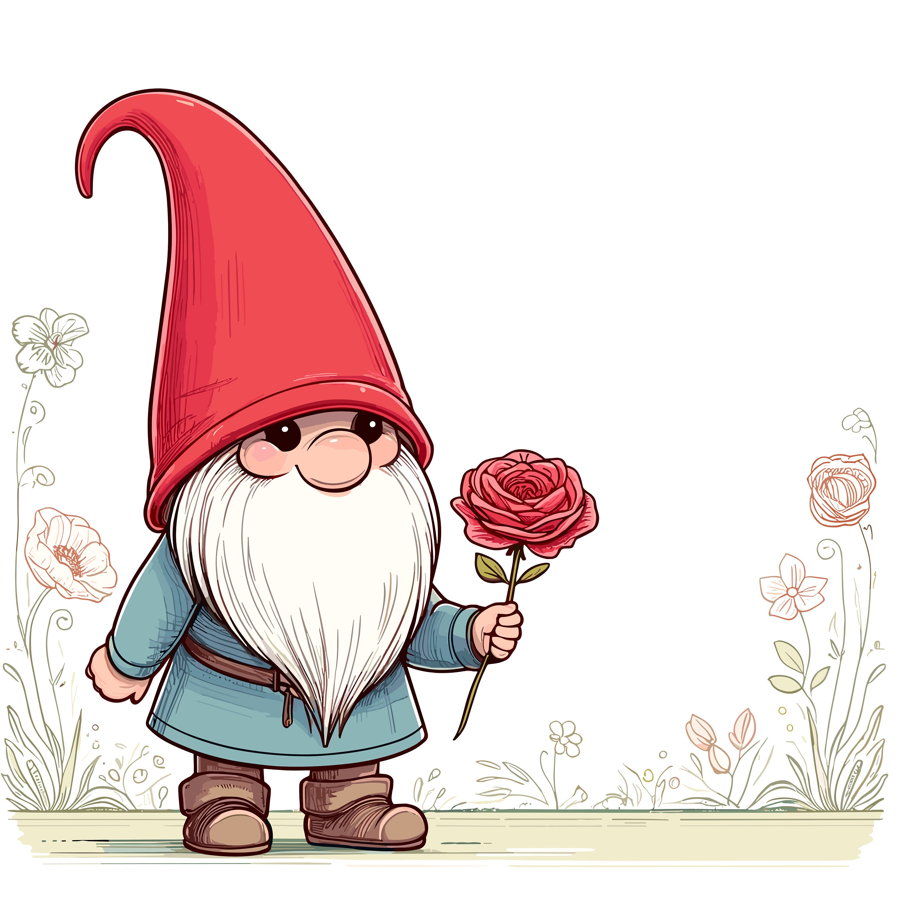 Digital Gnome With Rose Pack With Delicate Color Enhancements - Instant ...