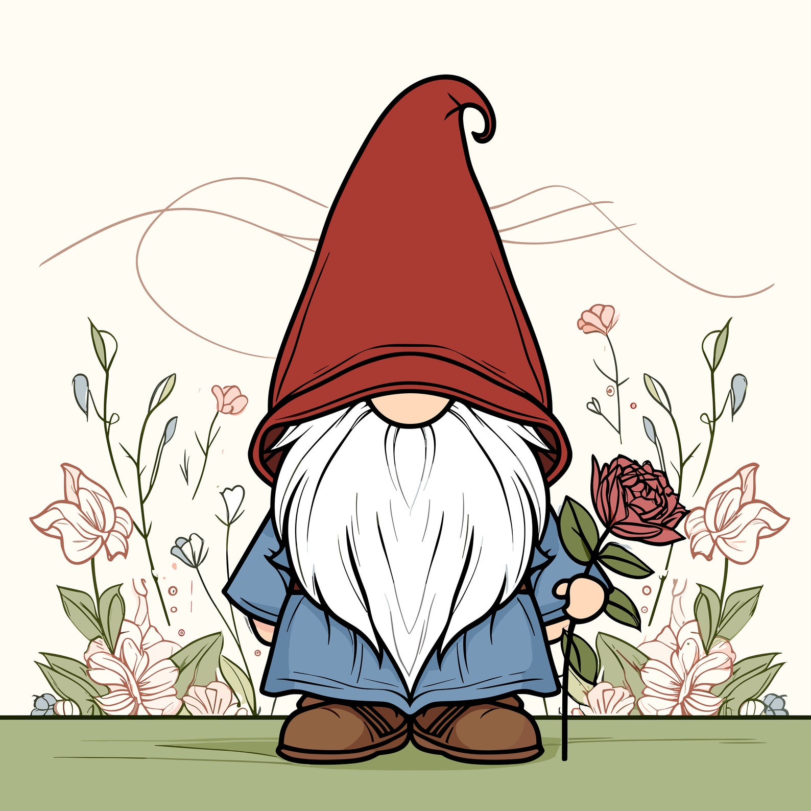 Digital Gnome With Rose Pack With Delicate Color Enhancements - Instant ...