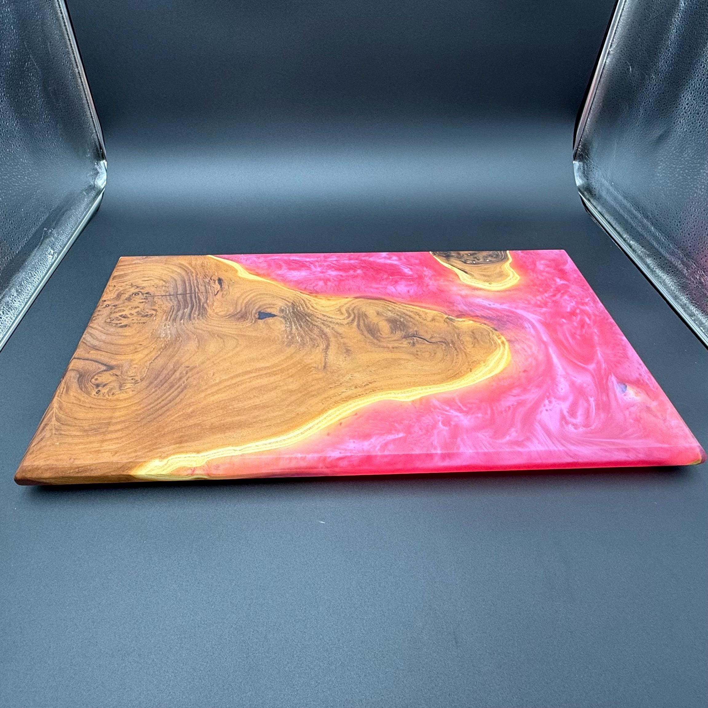 Charming Olive Wood and Pink Epoxy Tray With Rubber Feet - Etsy