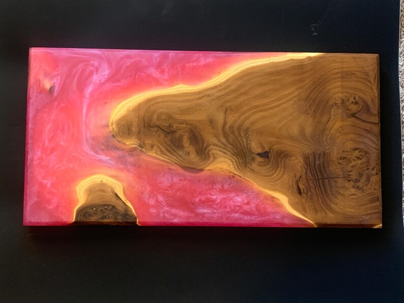 Charming Olive Wood and Pink Epoxy Tray With Rubber Feet - Etsy
