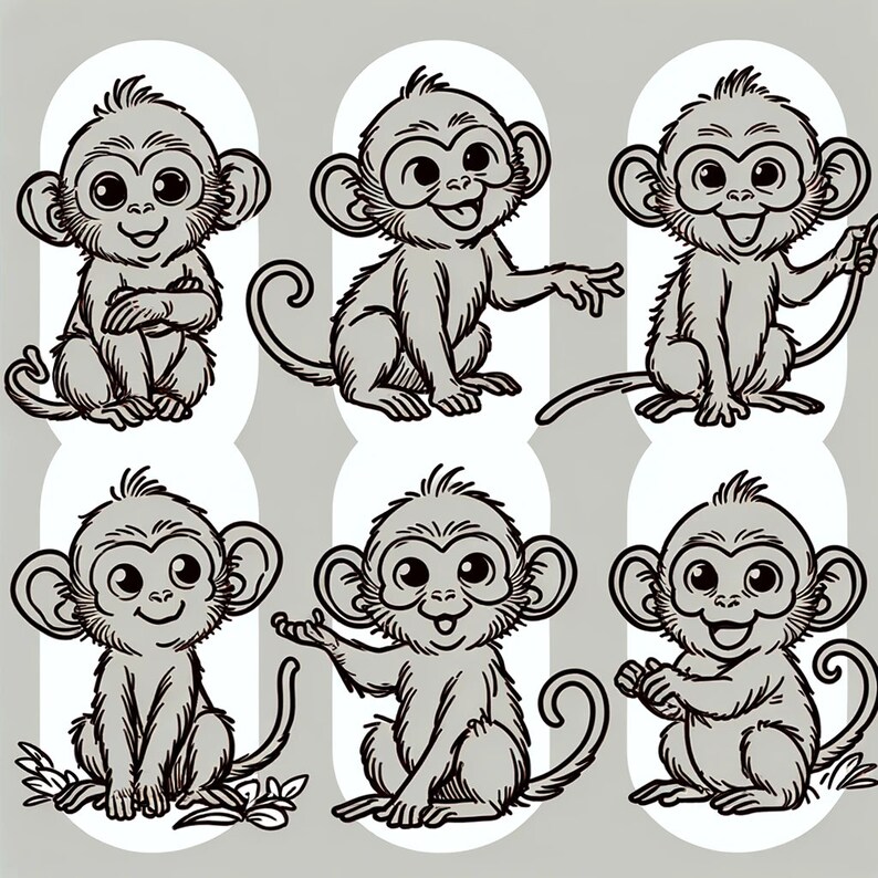 Cheeky Monkey Mono-line SVG Pack - Instant Download - Etsy