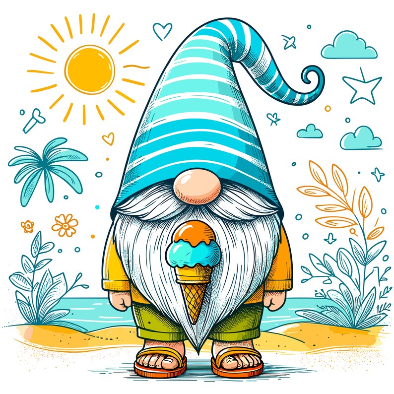 Digital Summer Gnome Pack Beach and Sunshine Themed Gnome Illustrations ...