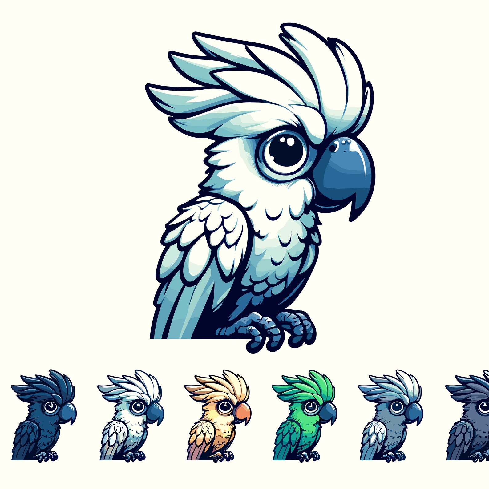 Whimsical Umbrella Cockatoo SVG & PDF Pack | Cartoonish Art Style - Etsy