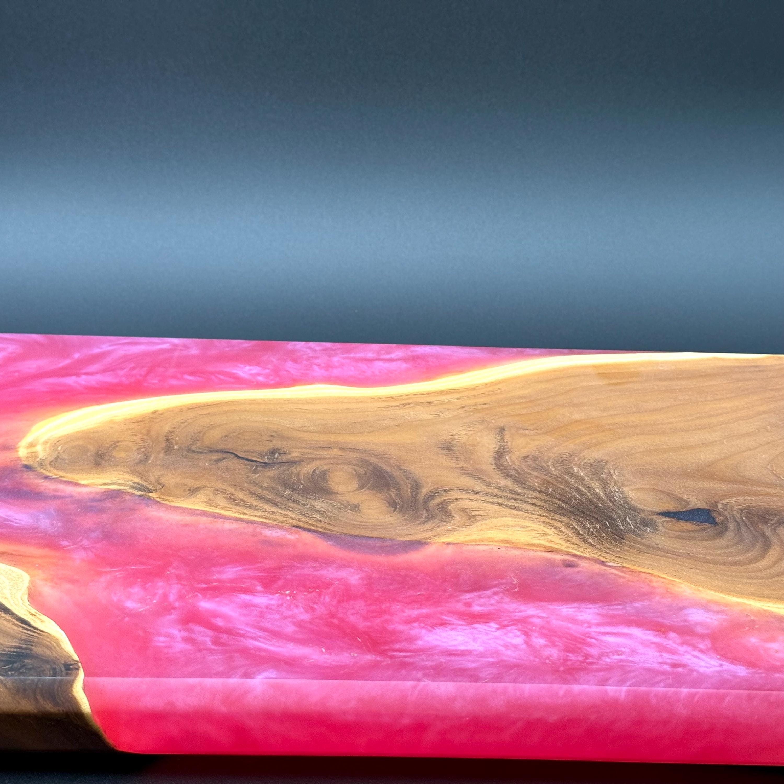 Charming Olive Wood and Pink Epoxy Tray With Rubber Feet - Etsy