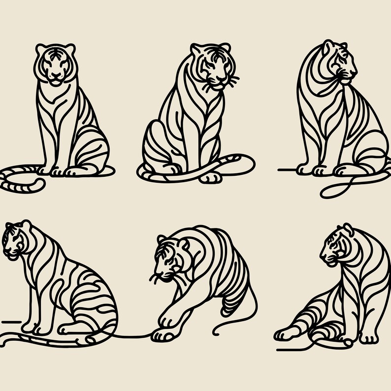 Digital Line Art Style Animals SVG Pack - Lion, Tiger, Penguin, Koala ...