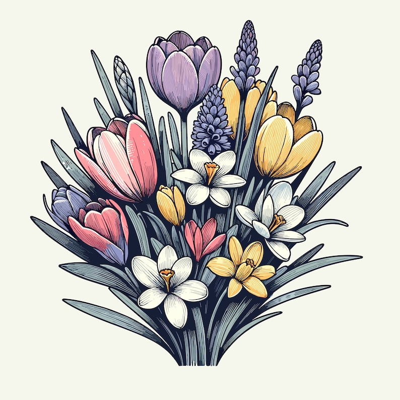 Digital Spring Flower Bouquet Images Pack - Tulips, Daffodils, Crocuses ...