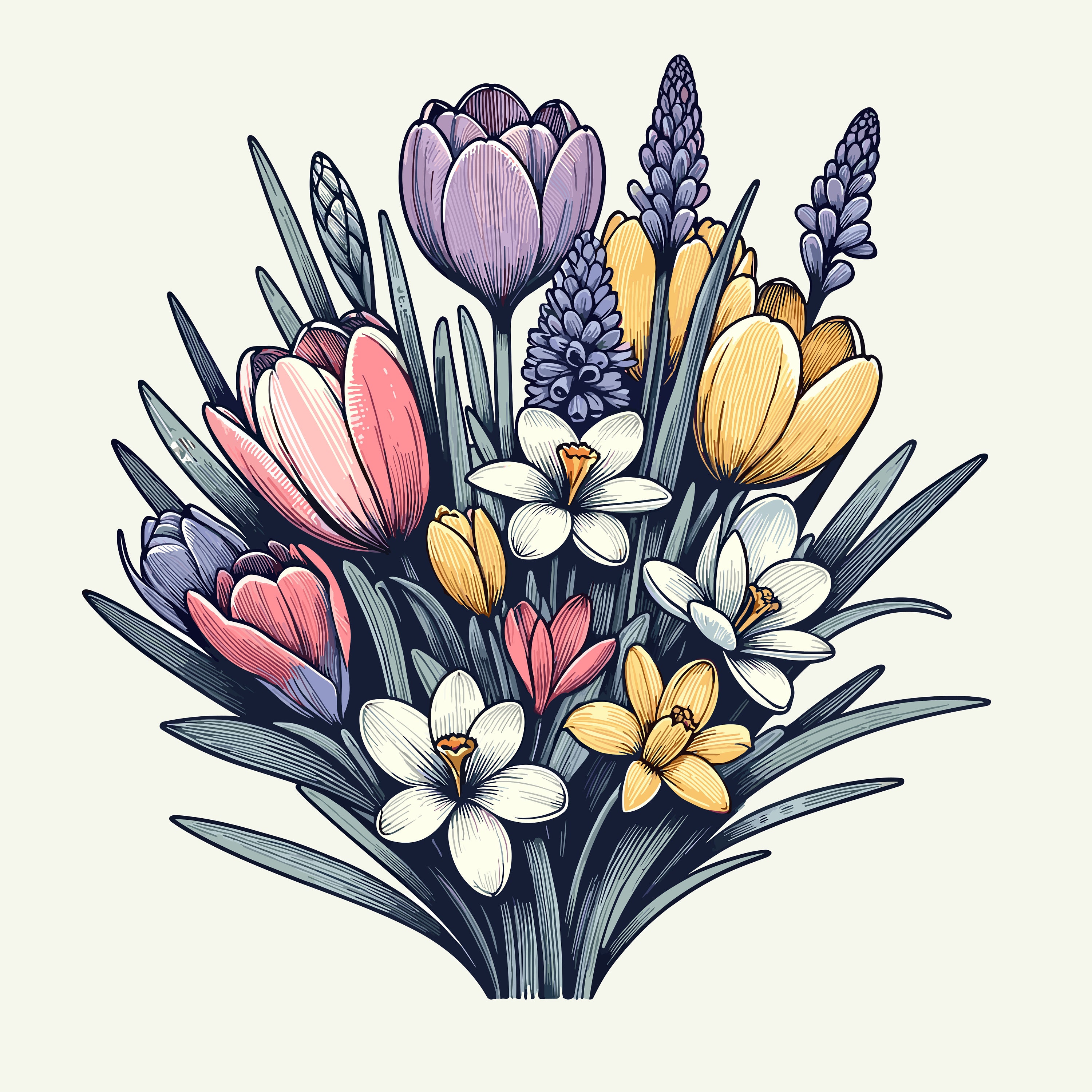 Digital Spring Flower Bouquet Images Pack - Tulips, Daffodils, Crocuses ...