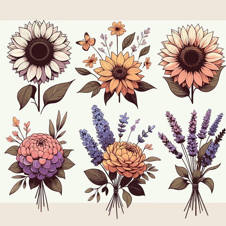 Digital Summer Flower Bouquet Images Pack - Sunflowers, Dahlias ...