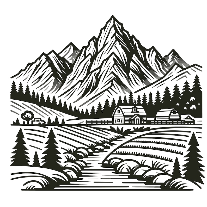 Mountain Farm Landscape SVG & PDF - Digital Files for Vinyl Cutting ...