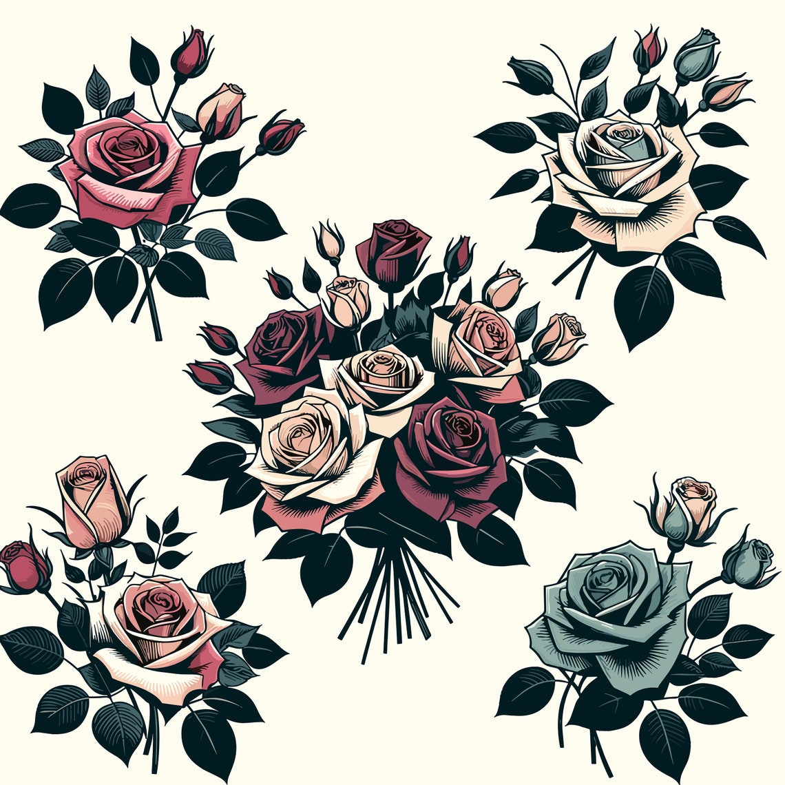 Digital Roses Pack With Delicate Color Enhancements - Instant Download ...