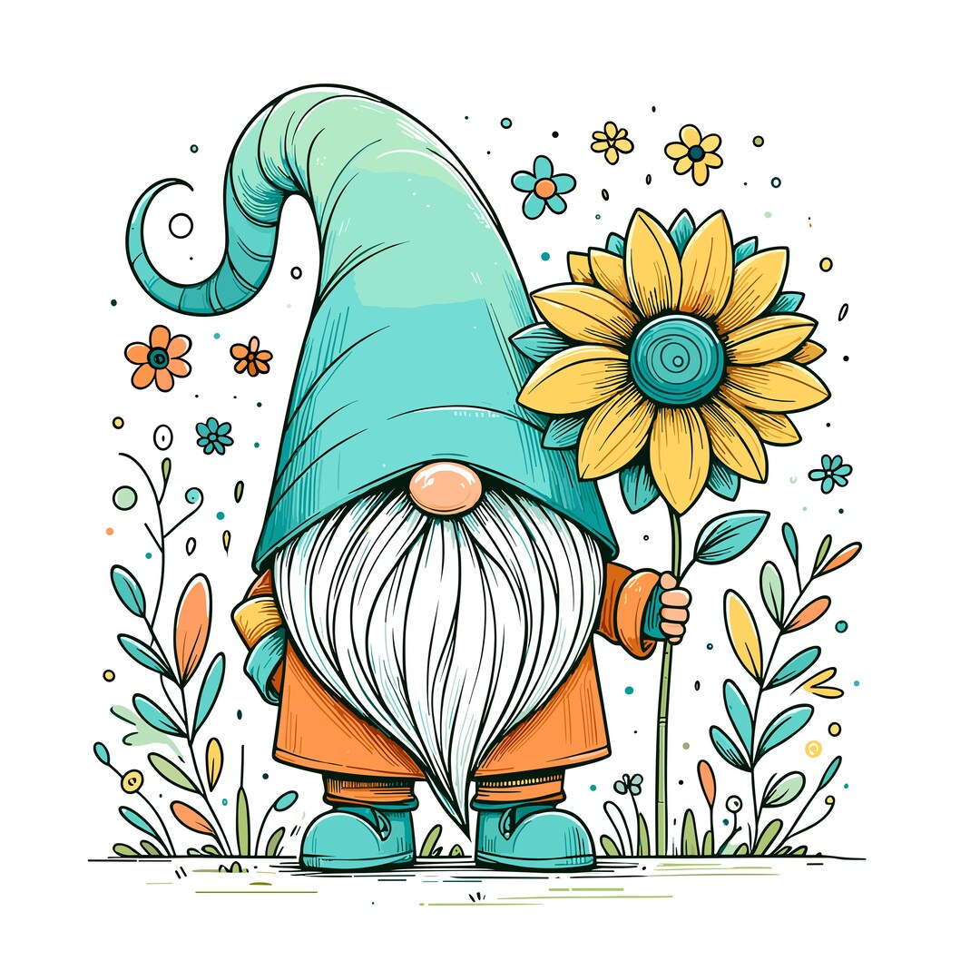 Digital Gnome With Sunflower Pack With Delicate Color Enhancements ...