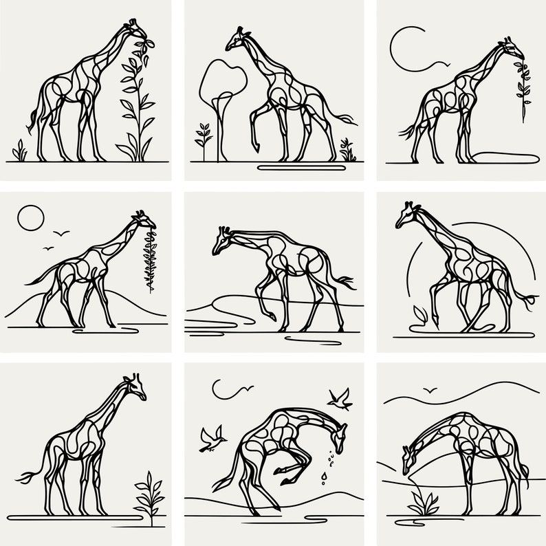 Digital Line Art Style Animals SVG Pack - Lion, Tiger, Penguin, Koala ...