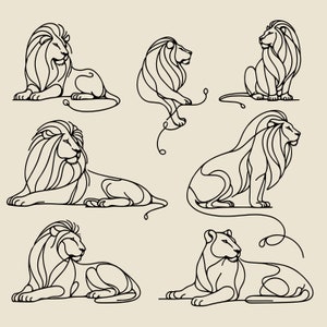 Digital Line Art Style Animals SVG Pack - Lion, Tiger, Penguin, Koala ...