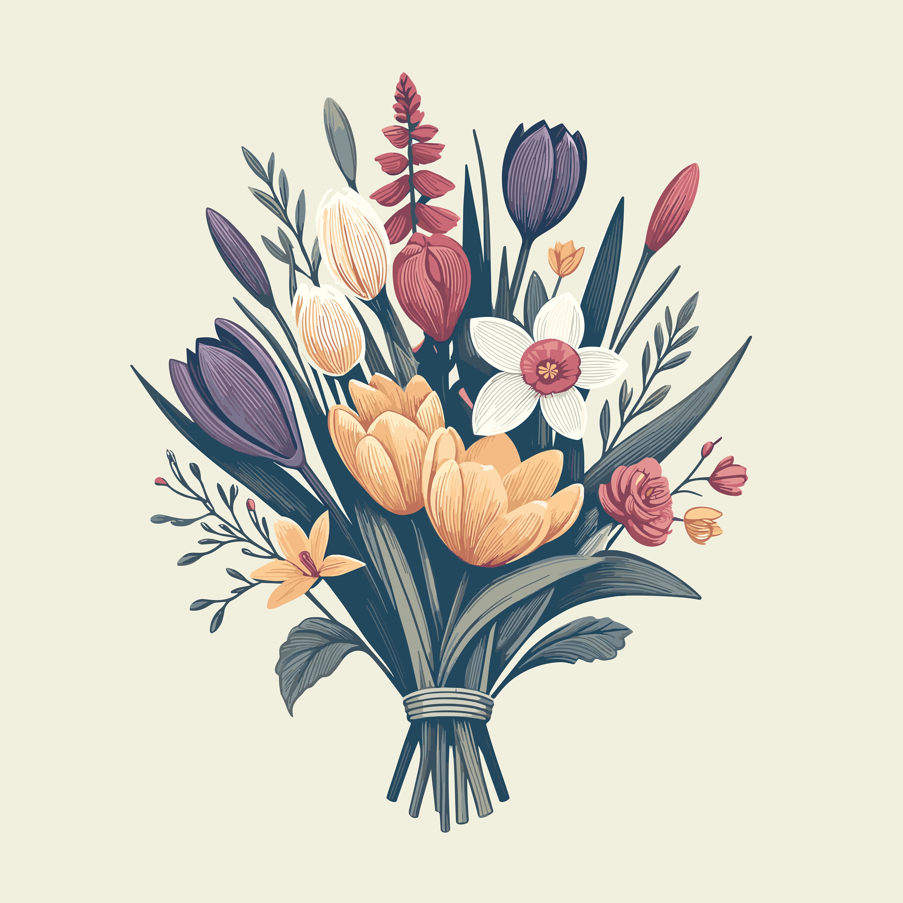 Digital Spring Flower Bouquet Images Pack - Tulips, Daffodils, Crocuses ...